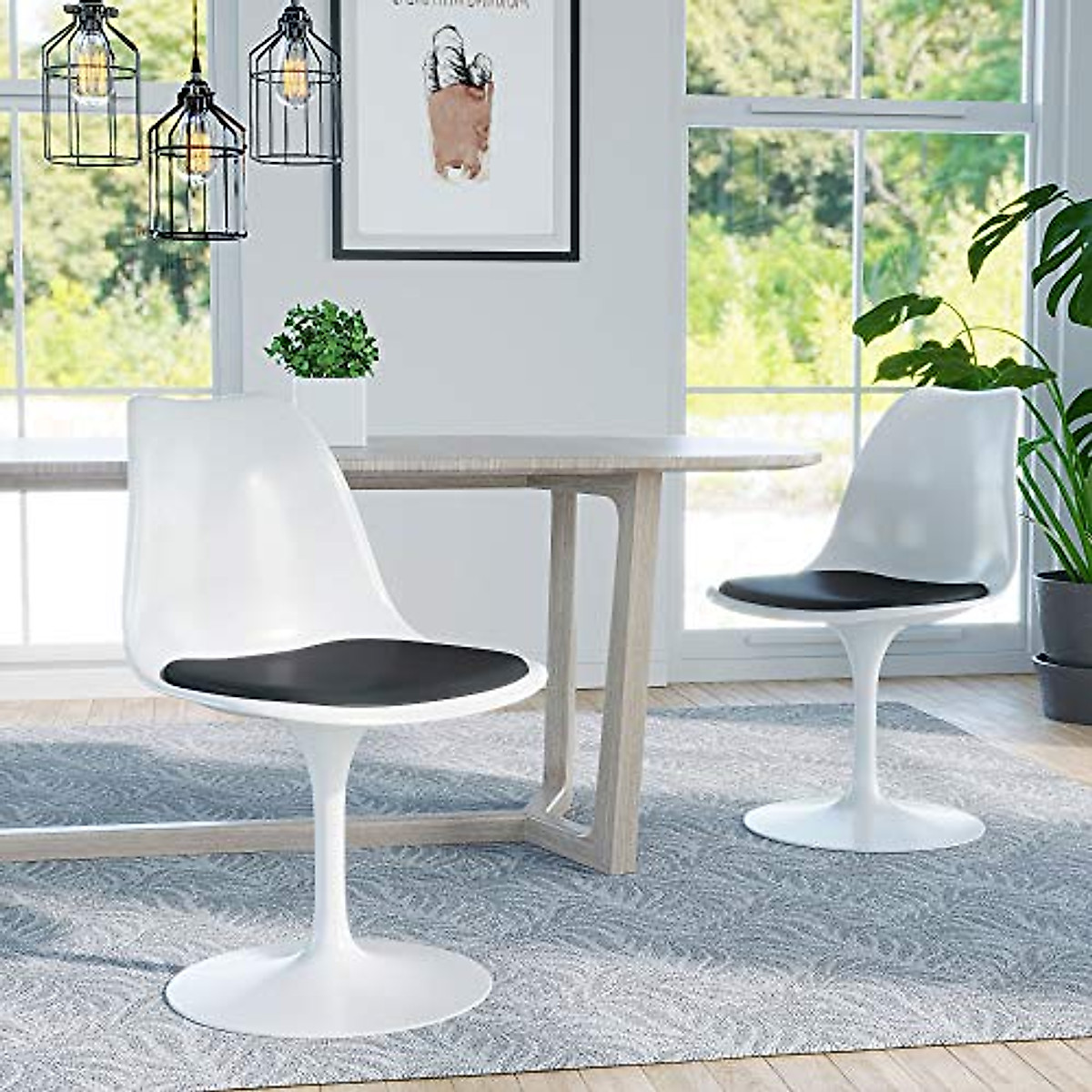 JAXPETY Swivel Tulip Side Chair for Kitchen Dining Room Office Bar w/Cushioned Seat (White & Black)