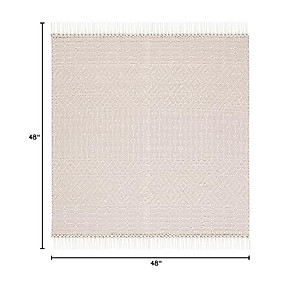 SAFAVIEH Natura Collection 4' Square Ivory NAT852B Handmade Moroccan Boho Fringe Wool Area Rug