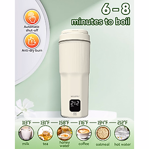 450ml Travel Kettle, Portable Electric Kettle, Mini Electric Kettle 316 Stainless Steel Portable Kettle with 6 Temperature, Dual Voltage 100-240V, Boil Dry Protection, BPA-Free