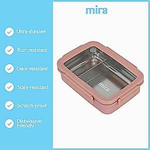 Mira 18/8 Stainless Steel Bento Lunch Box with Divider for Sandwich and Sides - Food Container for Adults - Fits in Lunch Box & Backpack, Sherbet