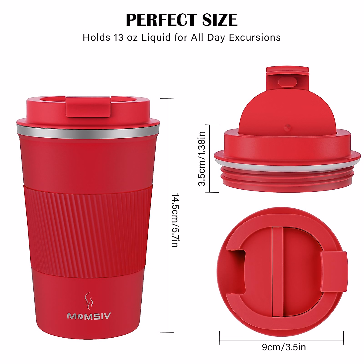 MOMSIV 12oz Travel Mug, Insulated Coffee Cup with Leakproof Lid, Vacuum Stainless Steel Double Walled Reusable Tumbler for Hot and Cold Water Coffee and Tea