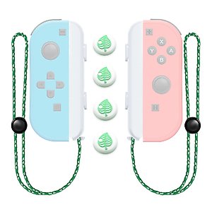 XBERSTAR1pair Straps for Switch Original .Con Strap with Thumb Grips Cap (White&Green Straps)