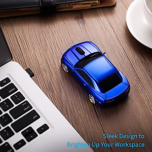 BKLNOG Wireless Car Mouse [Updated] with LED Headlights, 1600 DPI Sports Car Shaped Mouse for Mac, Computers, Blue