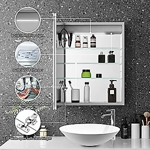 LADEED 26 x 20 Inch Led Medicine Cabinet Outlet, Lighted Medicine Cabinets for Bathroom with Mirror, Recessed or Surface Wall Mounted, Defogger, Dimmer, Glass Door Cabinet with Single Door