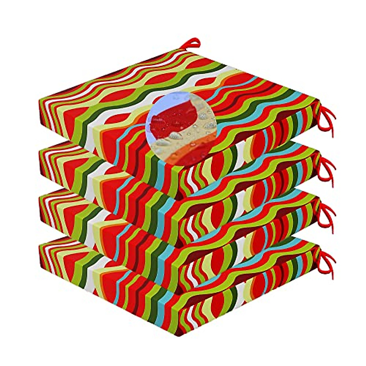 LFNOONE Patio Chair Cushion 17x17 Inch Waterproof Outdoor Seat Cushions Color Fastness High-Density Sponge for Patio Furniture Garden Sofa Couch Chair Pads Color Ripple Pattern Set of 4