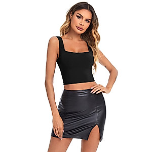 Verdusa Women's Basic Solid Square Neck Sleeveless Open Back Crop Tank Top Black M