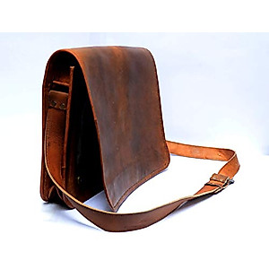 Leather Real Messenger Bag for Laptop Briefcase Satchel Men and Women Handmade Laptop Bag Satchel Bag Padded Messenger Bag (13 inch Small)