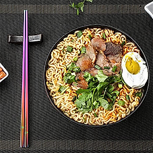 HuaLan Metal Chopsticks 18/8 Stainless Steel Chopsticks Japanese Korean Chopsticks Dishwasher Safe Resistant to Acids and Alkalis Fadless Anti-slip Reusable Chop Sticks 5 Pairs Gift Set - Multicolor