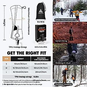 Hikenture Leg Gaiters with Waterproof Zipper, Ultra Anti-Tear Gaiters for Hiking, Waterproof Boot Gaiters for Men Women, Adjustable Shoe Gaiters for Hunting, Breathable Snow Gaiters for Boots (Medium)