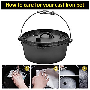 10 Quart Cast Iron Dutch Oven Pre-seasoned Pot with Lid Lifter Handle, Casserole Pot with Lid Lifter for Camping Cooking BBQ Baking