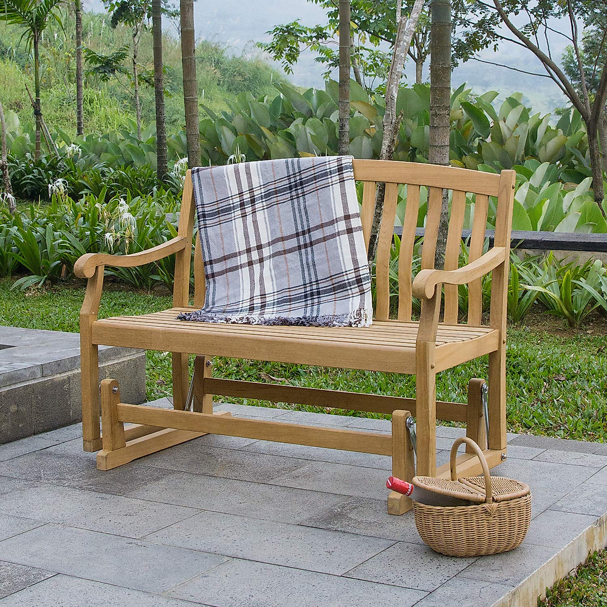 Cambridge Casual Superior Indonesian Arie Outdoor Glider Bench, OneSize, Natural Teak