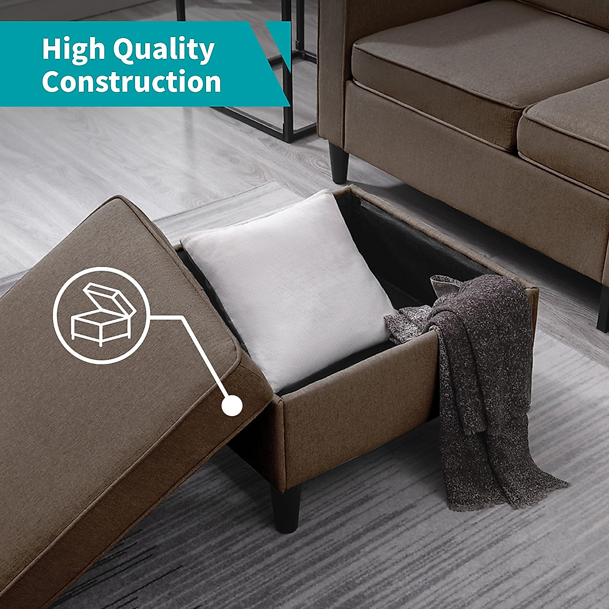 BALUS 78" W Convertible Combination Sofa, L-Shaped Sofa, Linen Couch with Reversible Storage Ottoman, Living Room Small Space Apartment (Coffee)