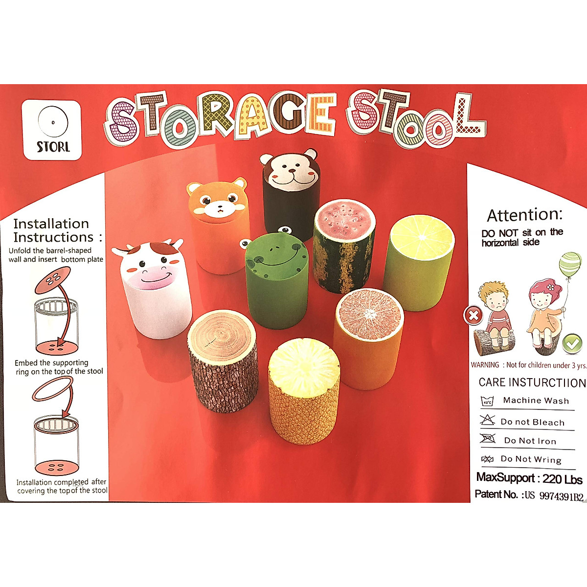 Storl Organizer Storage Stool for Toy and Cloth and Kids Stool (Tree, 12Wx13H)