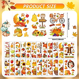 Lincia 120 Sheets Fall Thanksgiving Temporary Tattoos for Kids 24 Styles Kids Autumn Temporary Tattoos Stickers Turkey Pumpkin Leaves Harvest Face Carnival Tattoos for Children Theme Party Supplies