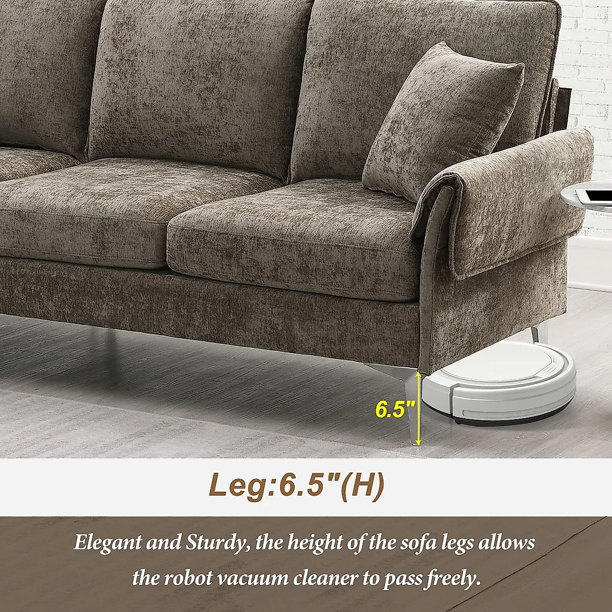 FIQHOME 84'' Convertible Sectional, Modern Chenille L-Shaped Sofa Couch with Reversible Chaise Lounge, Fit for Living Room, Apartment(2 Pillows,New,Espresso)