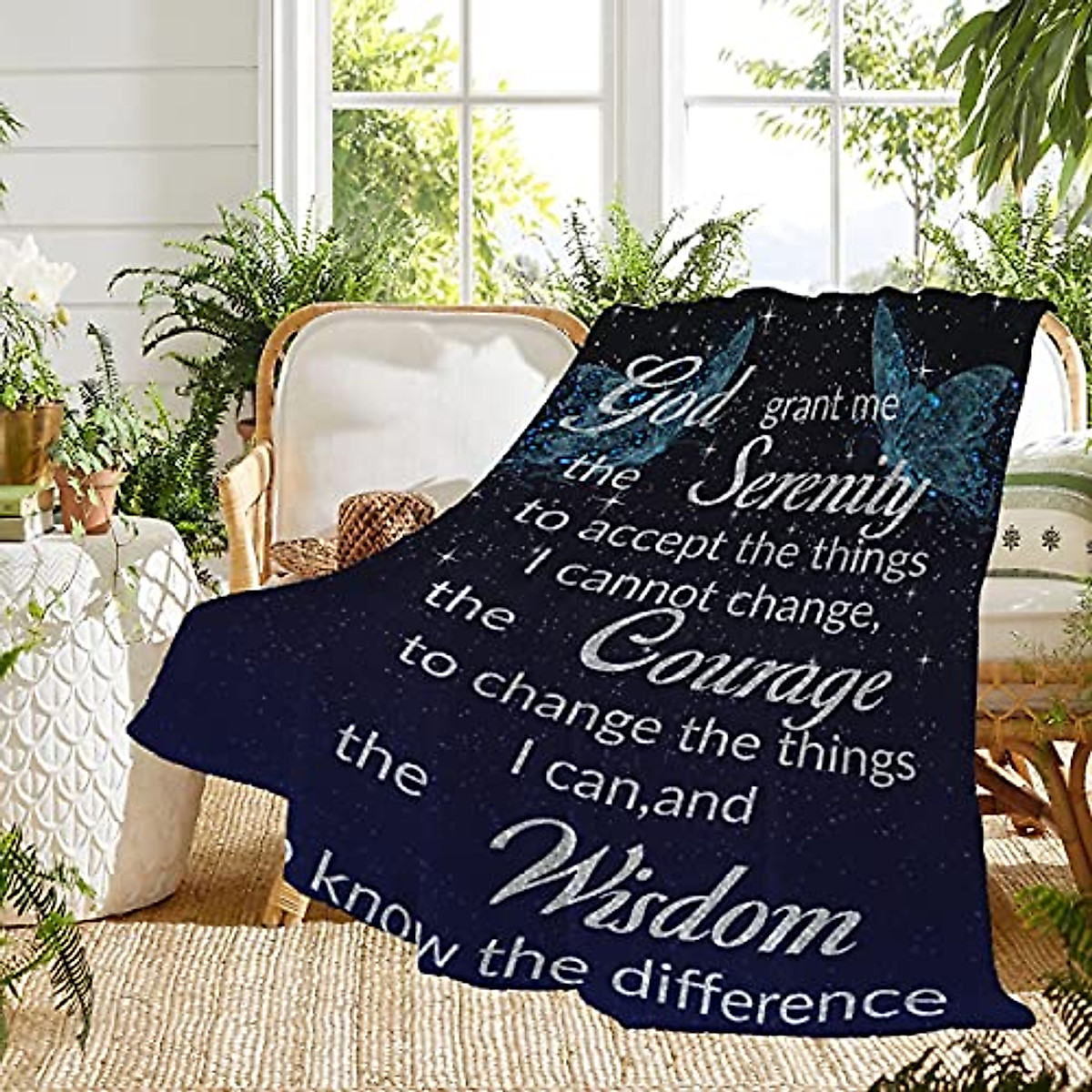 Blue Butterfly Serenity Prayer Inspirationa Starry Galaxy Super Soft Flannel Throw Blankets for Bed Sofa Couch Gifts,Bedding Fleece Blanket Outdoor Cover for Beach Picnic Large 80''x60'' Queen