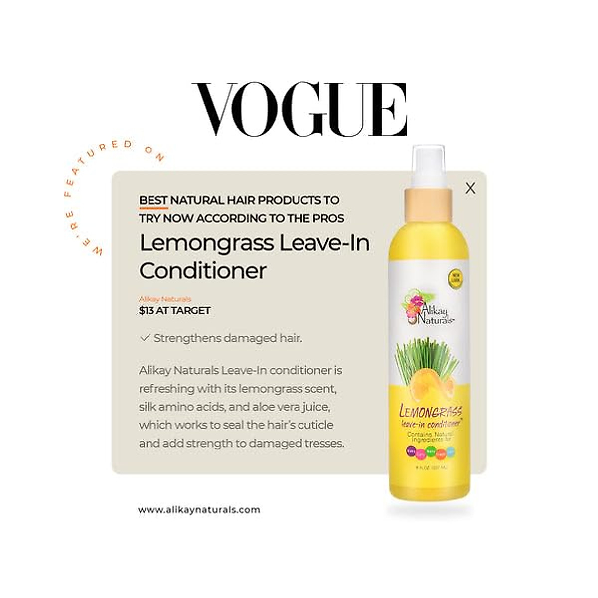 Alikay Naturals Leave In Conditioner, Lemongrass, 8 Fl Oz