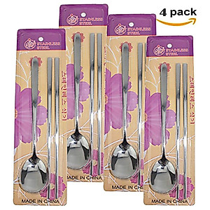 Set of 4- Korean Traditional Style Cutlery Stainless Steel Chopstick + Spoon Set (LS02027)~ We Pay Your Sales Tax