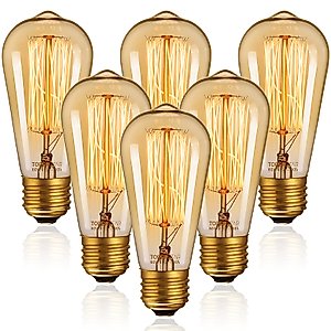 TORCHSTAR Vintage Edison Light Bulbs 60W, ST64 Edison Bulb Dimmable, Antique Squirrel Cage Bulbs, E26 Base, 2200K Amber Warm, Vintage Light Bulb for Pendant Light, No Flicker, Amber Glass, Pack of 6