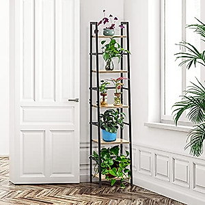 SpringSun 5-Tier Ladder Shelf Bookcase, Living Room Rustic Standing Shelf Storage Organizer, Wood and Metal Shelf for Home and Office