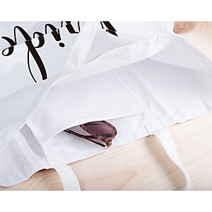 ELEGANTPARK Bride Jumbo Tote Bag Wedding Bridal Shower Gifts Canvas 100% Cotton Interior Pocket White with Black Script