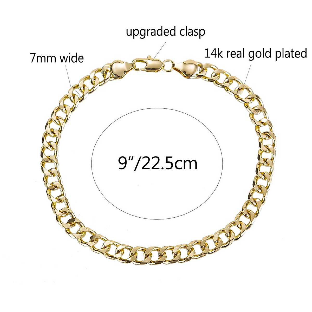 kelistom Gold Cuban Link Anklet Bracelet for Women Men, 7mm Wide 14K Gold / 18K Gold/White Gold Plated Diamond Cut Curb Chain Ankle Bracelets for Women Men 9 10 11 inches