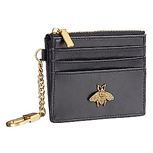 seavilia Card Holder Keychain Wallet for Women/Men with ID Window Rfid Coin Purse Bee Gifts Slim Minimalist Small Wallet