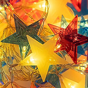 Dazzle Bright Star String Lights Decorations, 9.5 Feet 18 LED American Stars Battery Powered Red White Blue Lights, Christmas Decoration for Indoor and Outdoor