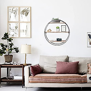 Hoofaway Wall Shelf Rustic Wood Floating Shelves Decorative Wall Round Shelf for Bedroom Living Room Bathroom Kitchen Office and More Black