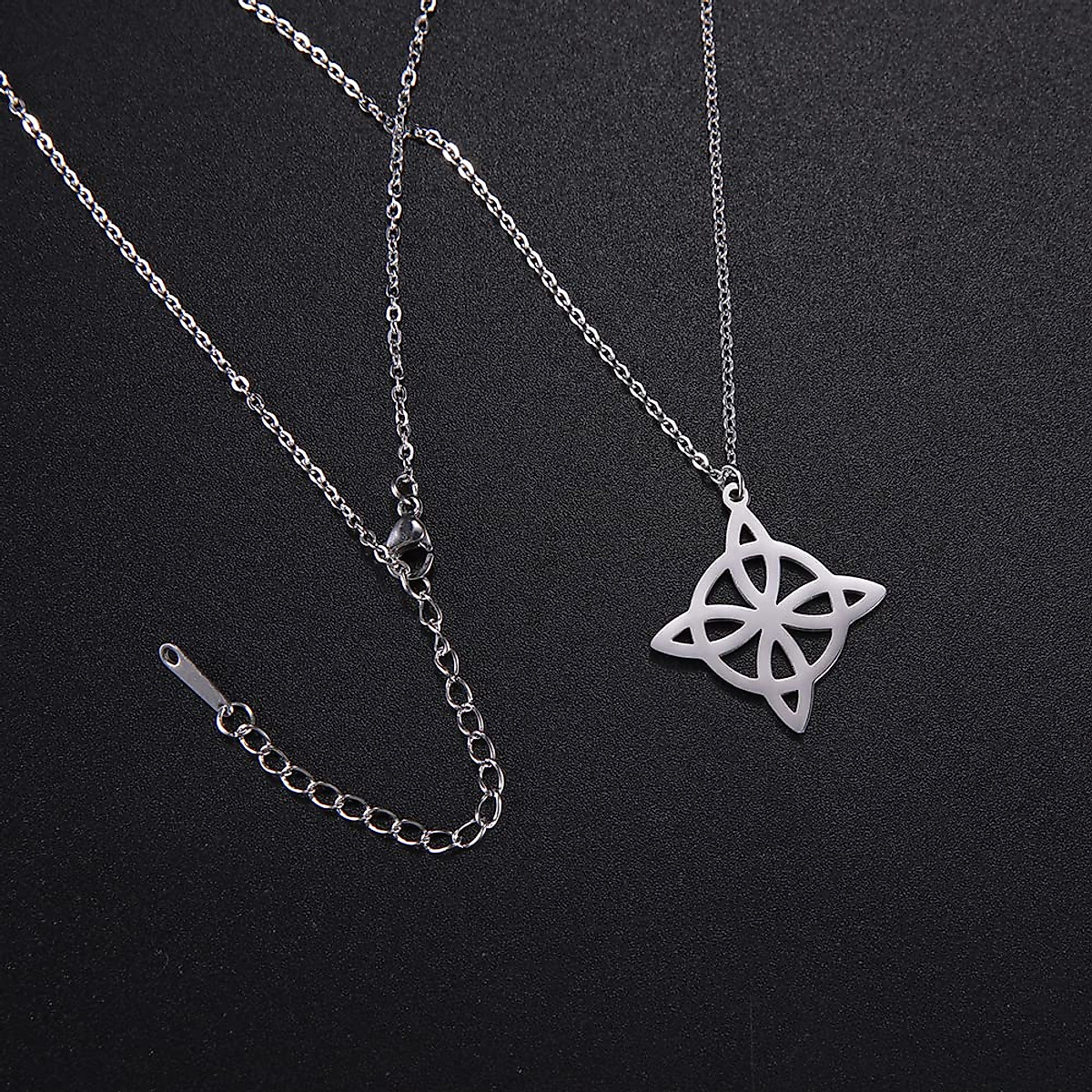 TEAMER Stainless Steel Witch Celtic Knot Witchcraft Necklace for Women Geometric Pendant Vintage Jewelry (Style 1 - Silver)