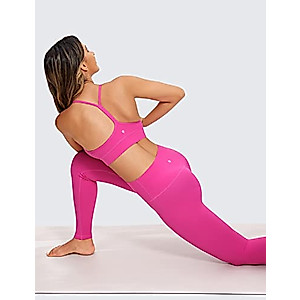 CRZ YOGA Butterluxe Womens Y-Back Racerback Sports Bra - Spaghetti Straps Wireless Scoop Neck Athletic Padded Yoga Bra Hibiscus Purple Medium