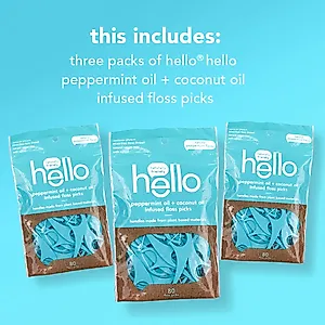 hello Peppermint Floss Picks, Natural Peppermint + Xylitol Infused, PFAS-free Thread, Vegan & Sls Free, 80 Count (3 Packs Of 80, Total Of 240 Floss Picks), 3 count