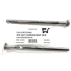 3/8-16 x 7 Carriage Bolts Stainless Steel 18-8 (2 Pieces)