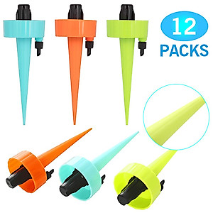 Kingwora Plant Self Watering Devices - 12 Pack Automatic Irrigation Equipment Plant Water with Slow Release Control Valve, Adjustable Water Volume Drip System for Home and Vacation Plant Watering