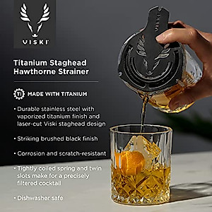 Viski Hawthorne Laser Cut Cocktail Strainer for Drinks with Springs and Scratch Resistant Titanium Finish-Set of 1, Black-Staghead