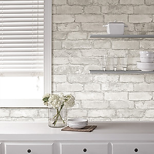 NuWallpaper NU3010 Grey and White Brick Peel & Stick Wallpaper, Multicolor