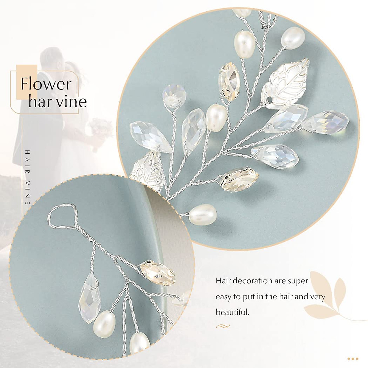 Catery Leaf Bride Wedding Headband Silver Crystal Pearl Hair Vine Braid Headpiece Bridal Hair Accessories for Women and Girls