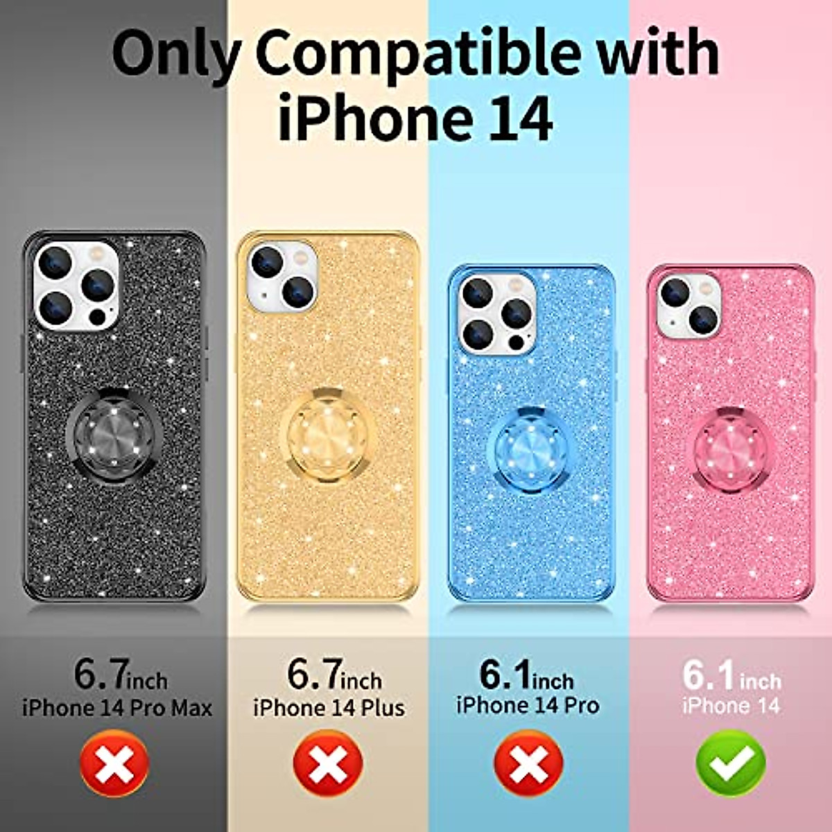 OCYCLONE iPhone 14 (6.1") Glitter Diamond Case with Ring Stand - Pink, Women & Girls