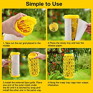 KILSACO Wasp Traps Outdoor 2Pcs with 8 Pcs Sticky, Hornet Trap Catcher, Non-Toxic Reusable Yellow Jacket Trap, Carpenter Bee Traps for Outside, Fly Traps Outdoor Hanging, Wasp Repellent Deterrent