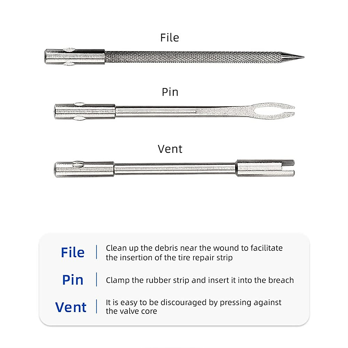 NIUAWASA Tubeless Bike Tire Repair Kit, for MTB and Road Bicycle Tires, Fix a Puncture or Flat, Fast – Tackle Set, Plugger Tool and Plugs, with 5 Rubber Strips and 3 Tire Repair Drills (Silver)