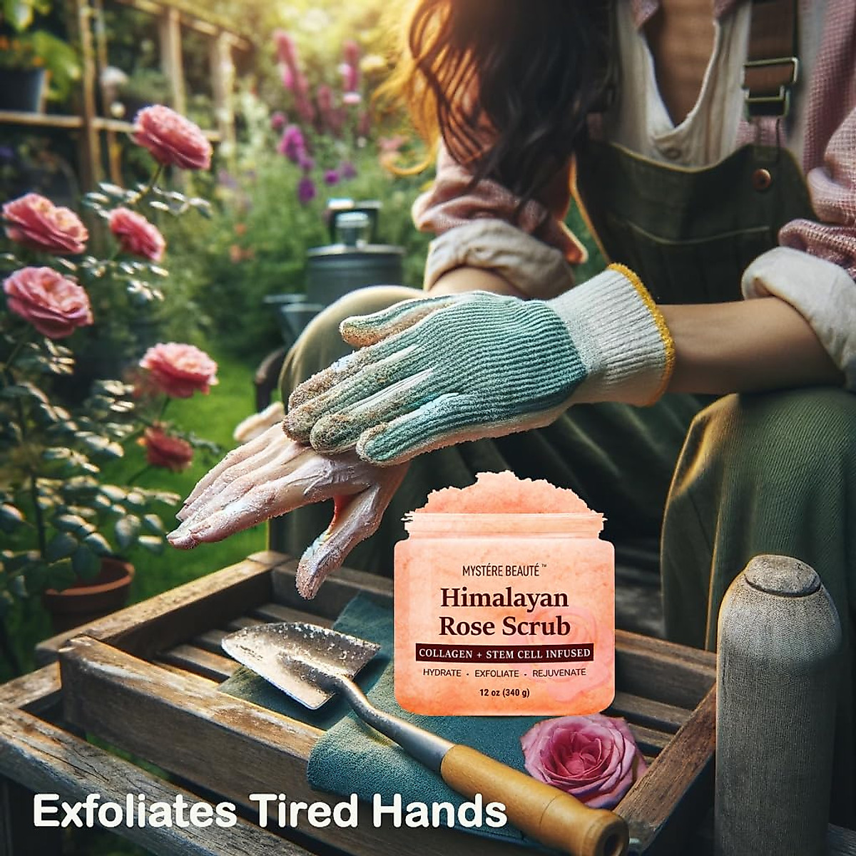 MYSTÉRE BEAUTÉ Himalayan Salt Body Scrub 12 oz - with Collagen and Stem Cells - Exfoliating Salt Scrub for Cellulite - Deep Cleansing for Acne, Scars, Wrinkles - Moisturizes Skin