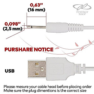 FENERGY SHOP Replacement DC Charging Cable | USB Charger Cord - 2.5mm (White) - Fast Charging