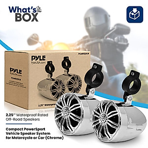 PyleUsa 2.25” Waterproof Off-Road Speakers - 20W Marine Grade Passive Woofer Sound System Full Range Outdoor Audio Stereo Speaker for Motorcycle, Car, ATV, 4x4, Jeep, Boat, Includes Brackets (Chrome)