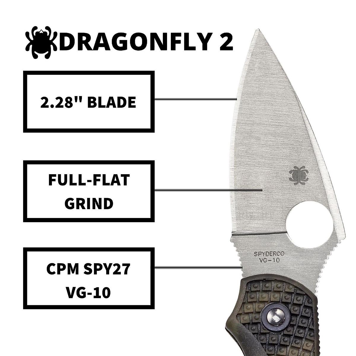 Spyderco Dragonfly 2 Lightweight Signature Knife with 2.3" VG-10 Steel Blade and High-Strength Zome Green FRN Handle - PlainEdge - C28ZFPGR2