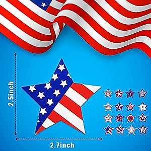64 Pieces Patriotic Stars Paper Cutouts Patriotic Day Stars Accents with 80 Pieces Glue Point Dots for Independence Day 4th of July Memorial Day Patriotic Decoration Home Office School