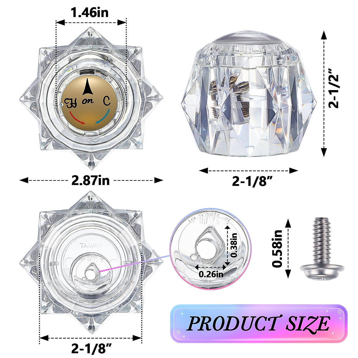Dreyoo Faucet Handle Compatible with Delta Faucet RP2391, Single Clear Knob Handle Kit with Offset Hole for Shower/Tub, 2-1/2" x 2-1/8" Faucet Knob Replacement, Clear Acrylic Finish (1 Pack)