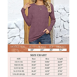 Ficerd 2 Pack Women's Casual Sweatshirts, Long Sleeve Cotton Shirts Loose Fit Lightweight Crew Neck Basic Tops Cute Pullover (Navy Blue, Wine Red,Large)