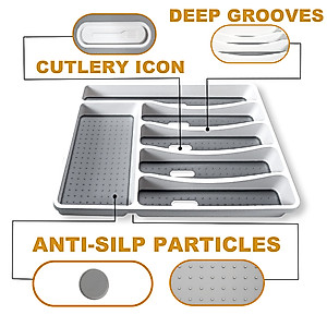 Bellsal Silverware Organizer 6 Slots Silverware Tray for Drawer Utensil Organizer Cutlery Flatware Organizer for Kitchen Plastic