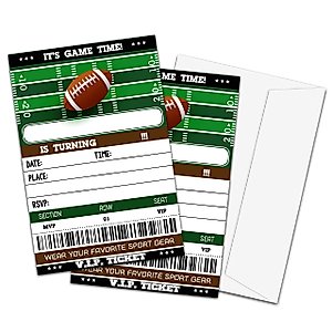 TIOFUNO Football Ticket Invite, Birthday Party Invitations(4" X 6"), 20 Fill-in Invitation Cards With Envelopes-B07