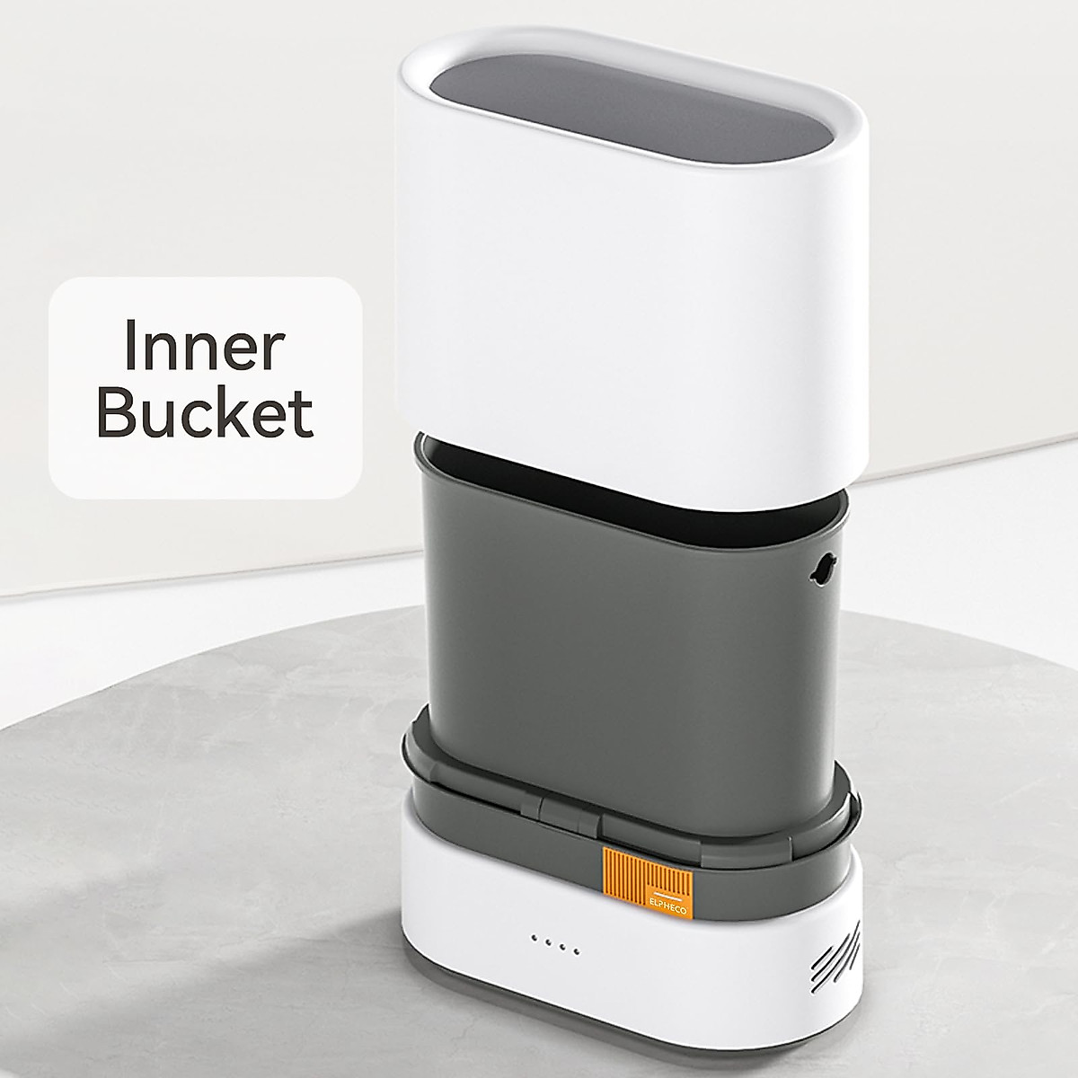 ELPHECO Small Office Trash Can 2.5 Gallon Automatic Bagging Garbage Can Touchless Slim Plastic Trash Bin Smart Oval Trash Can for Bedroom, Toilet, Personal Office, RV White